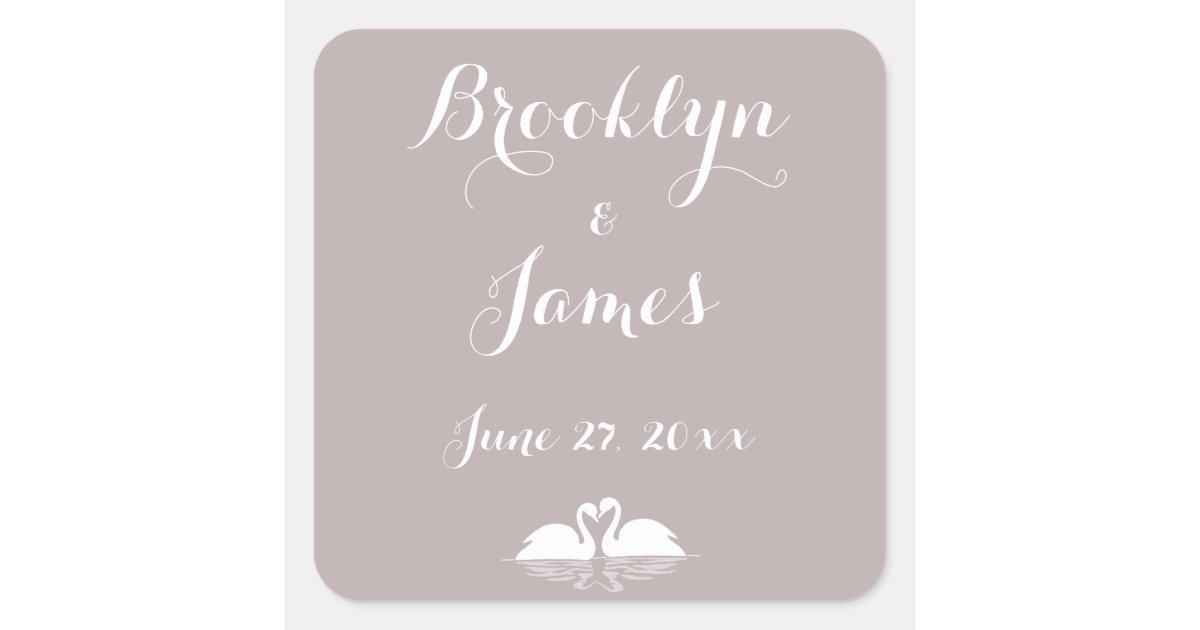Custom Elegant Grey Wedding Stickers Swans | Zazzle