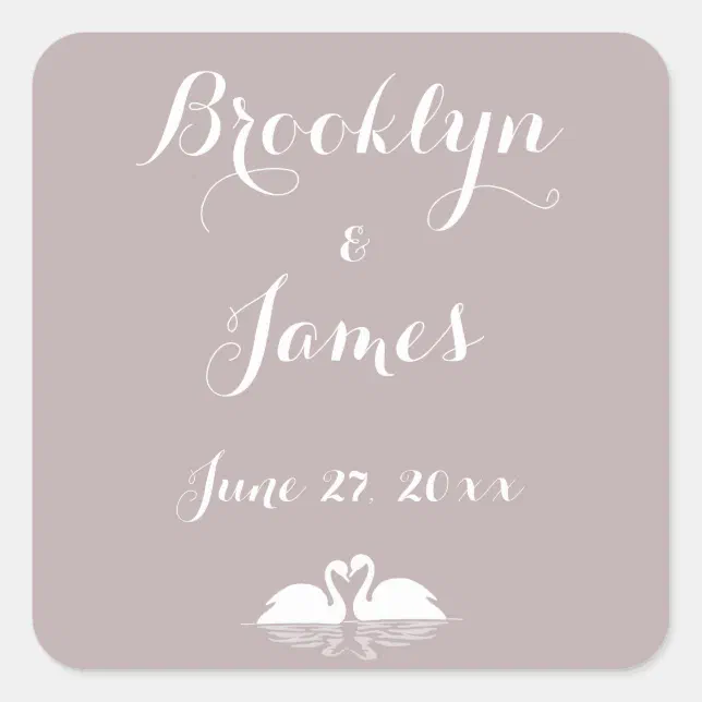 Custom Elegant Grey Wedding Stickers Swans | Zazzle
