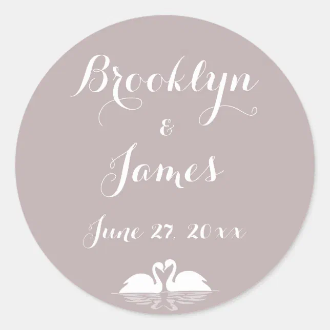 Custom Elegant Grey Wedding Stickers With Swans | Zazzle