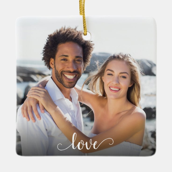 Custom Elegant Love 2 Sided Script Christmas Ceramic Ornament | Zazzle