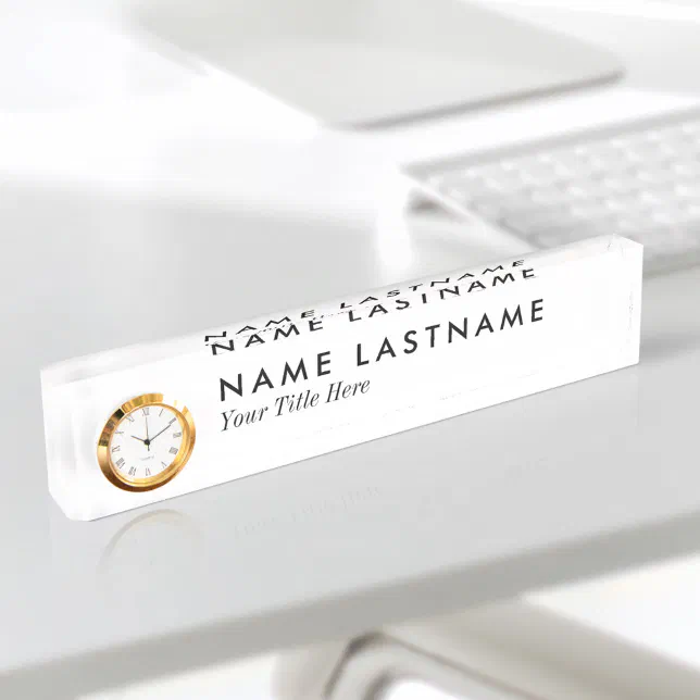 Custom Elegant Minimalist White Name Plate Clock | Zazzle
