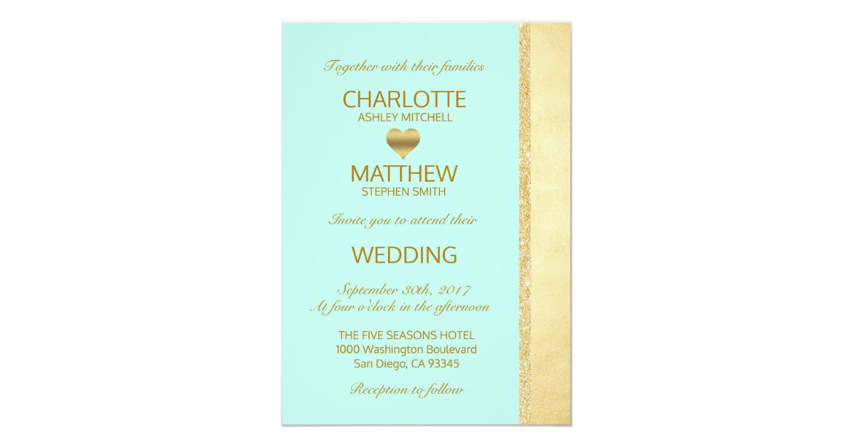 Custom Elegant MINT GOLD Modern Wedding Invitation | Zazzle.com