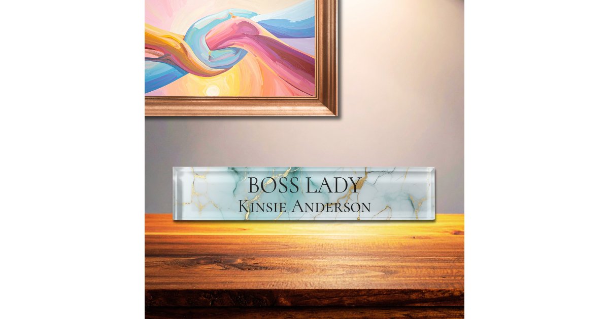Custom Elegant Modern Marble BOSS LADY Desk Name Plate | Zazzle