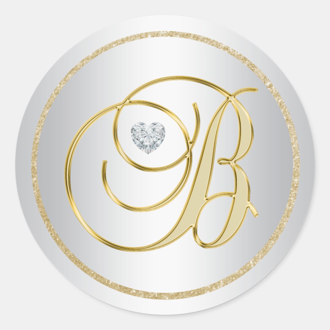 Custom Elegant Silver Gold Monogrammed 'B' Wedding Classic Round ...