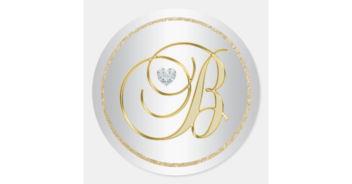 Custom Elegant Silver Gold Monogrammed 'B' Wedding Classic Round ...