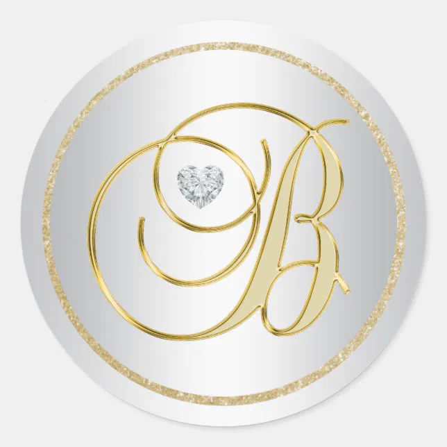 Custom Elegant Silver Gold Monogrammed 'B' Wedding Classic Round ...