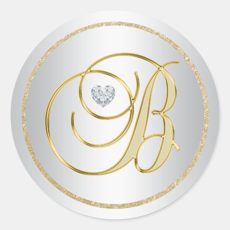 Custom Elegant Silver Gold Monogrammed 'B' Wedding Classic Round ...
