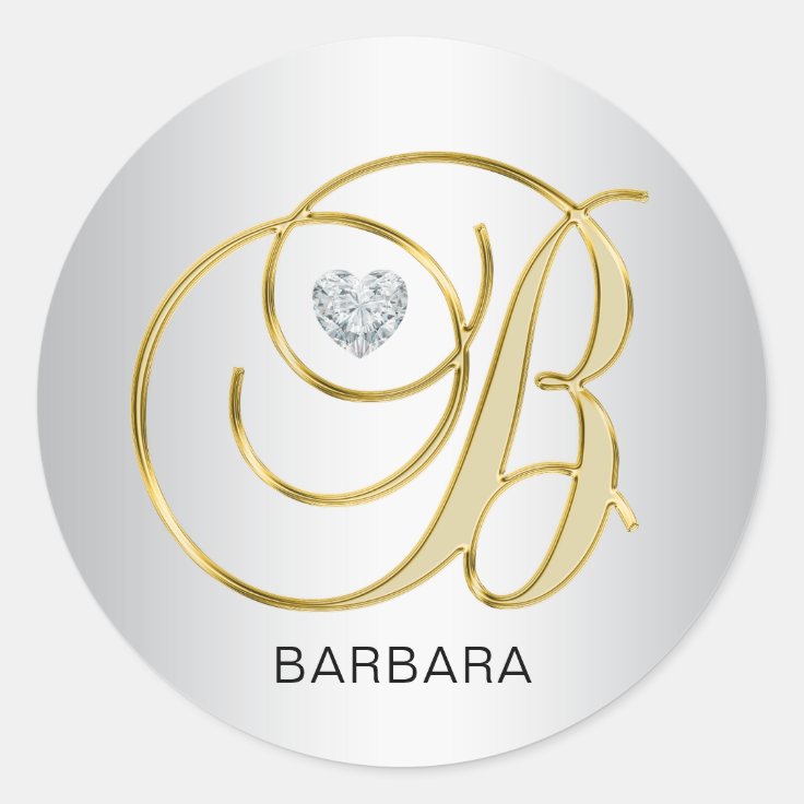 Custom Elegant Silver Gold Monogrammed Initial B Classic Round Sticker ...
