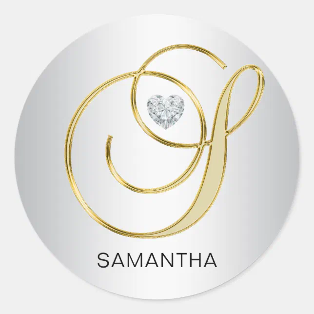 Custom Elegant Silver Gold Monogrammed Initial S Classic Round Sticker ...