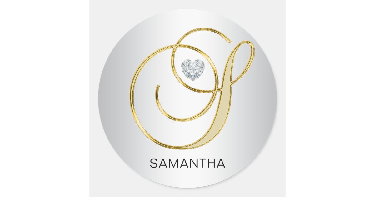 Custom Elegant Silver Gold Monogrammed Initial S Classic Round Sticker ...