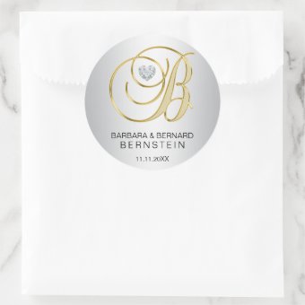 Custom Elegant Silver Gold Monogrammed Wedding Classic Round Sticker ...