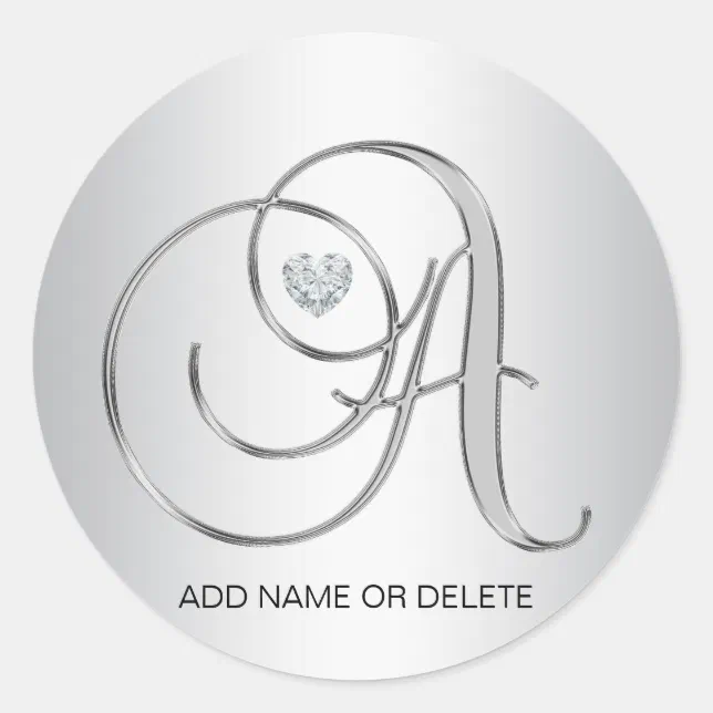 Custom Elegant Silver Monogrammed Initial Letter A Classic Round ...