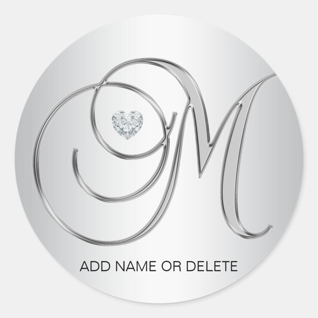 Custom Elegant Silver Monogrammed Initial Letter M Classic Round ...