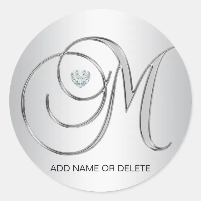Custom Elegant Silver Monogrammed Initial Letter M Classic Round ...