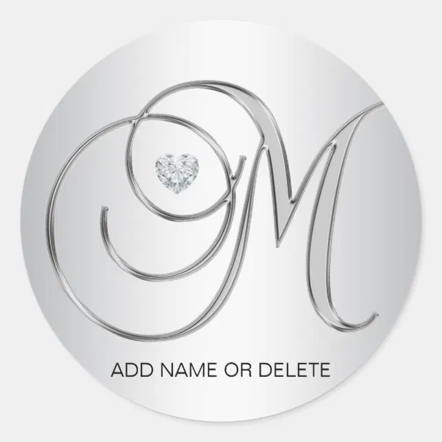 Custom Elegant Silver Monogrammed Initial Letter M Classic Round ...