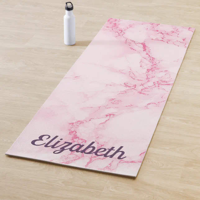 Custom elegant soft pink marble stone print name yoga mat | Zazzle