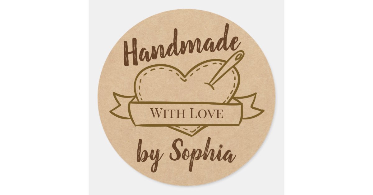 CUSTOM Elegant Vintage Handmade with Love Classic Round Sticker | Zazzle