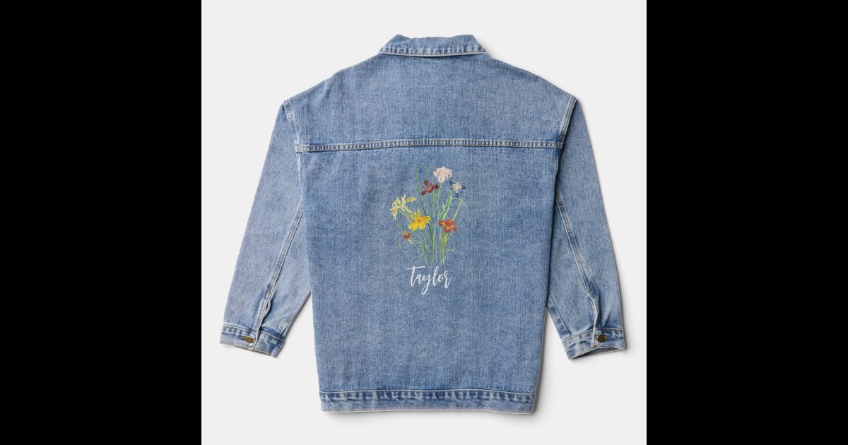 CUSTOM Embroidered Women's Relaxed Birth Flower Denim Jacket | Zazzle