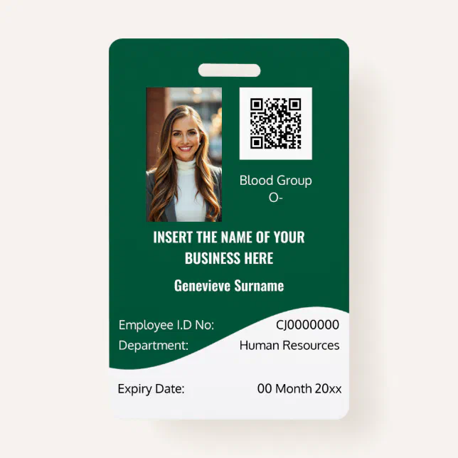 CUSTOM employee ID card modern green white Badge | Zazzle