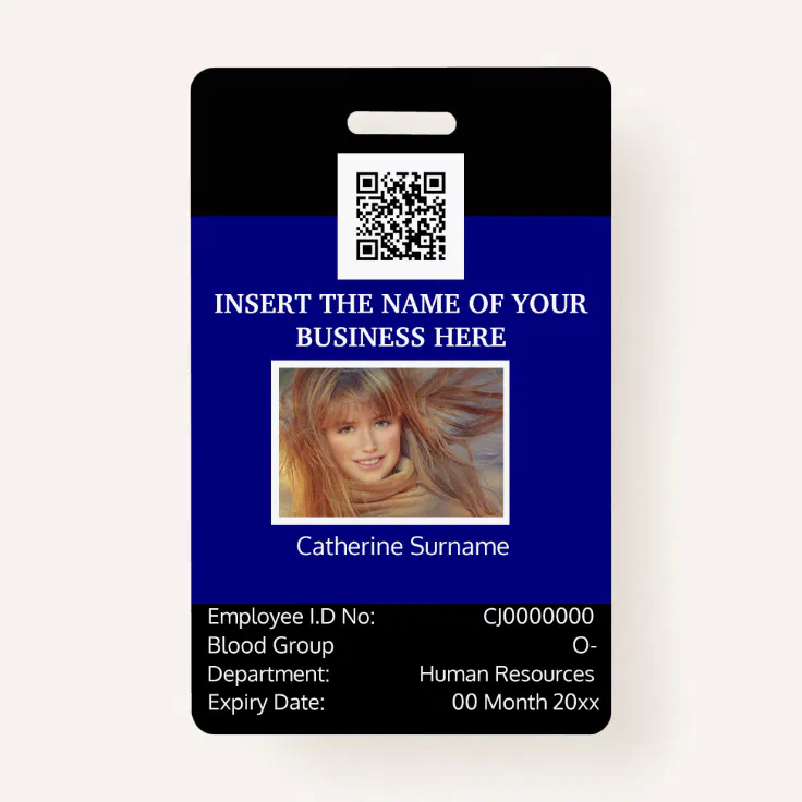 CUSTOM employee ID card template dual sided navy Badge | Zazzle