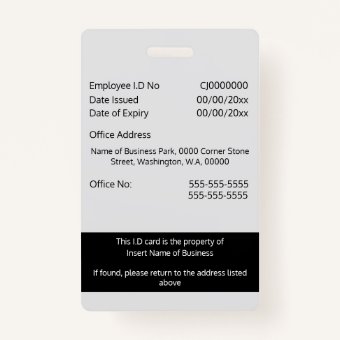 CUSTOM employee ID card vertical dual sided gray Badge | Zazzle