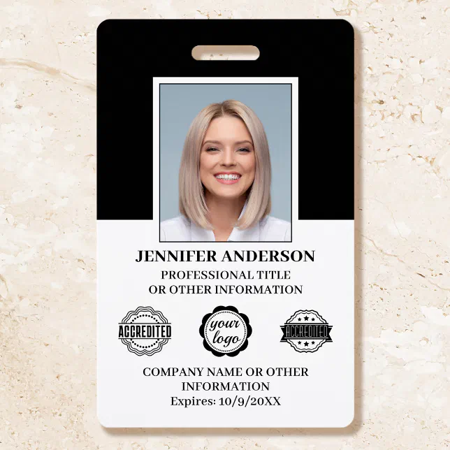 Custom Employee ID Photo Logo Modern Black Badge | Zazzle