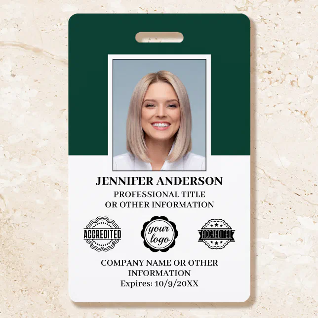 Custom Employee ID Photo Logo Modern Dark Green Badge | Zazzle