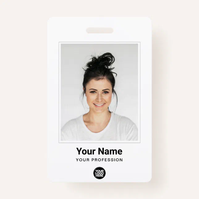 Custom Employee Large Photo Minimal Logo Name Badge | Zazzle