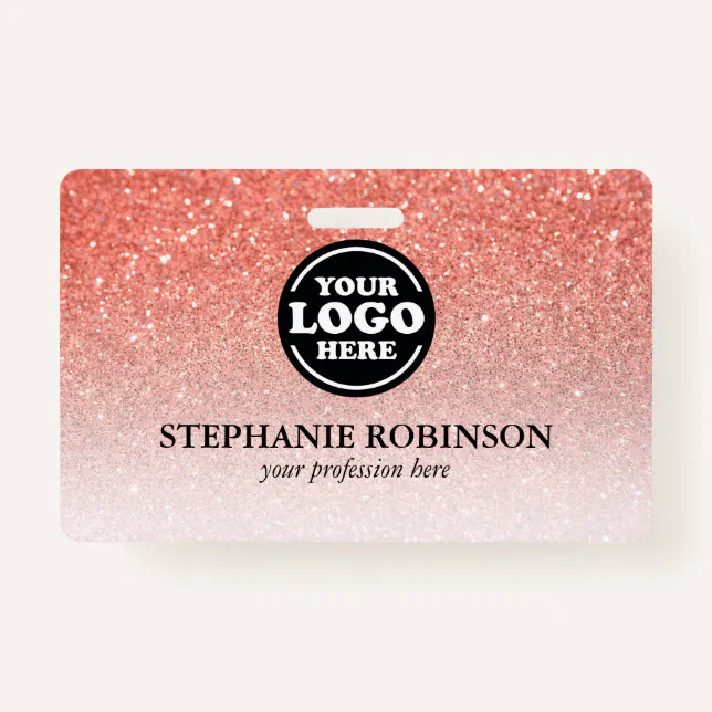 Custom Employee, Logo Name Badge | Pink Glitter | Zazzle