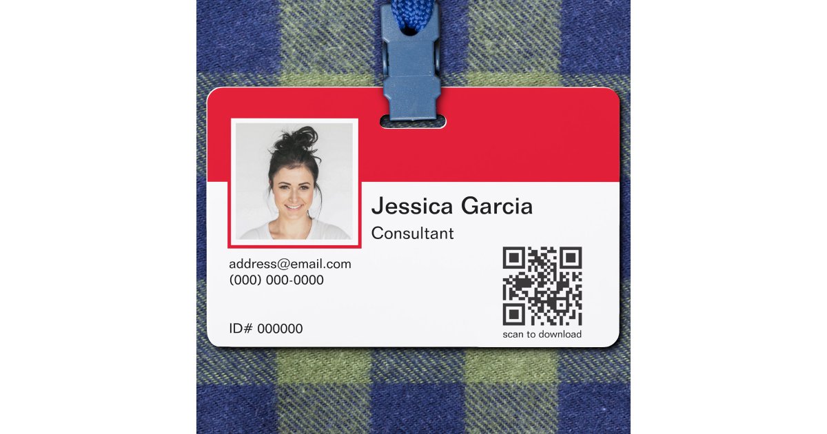 Custom Employee Name Photo And QR Code Red Badge | Zazzle