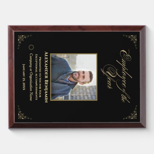 Custom Employee Of The Year Photo Logo Gold Award Plaque | Zazzle