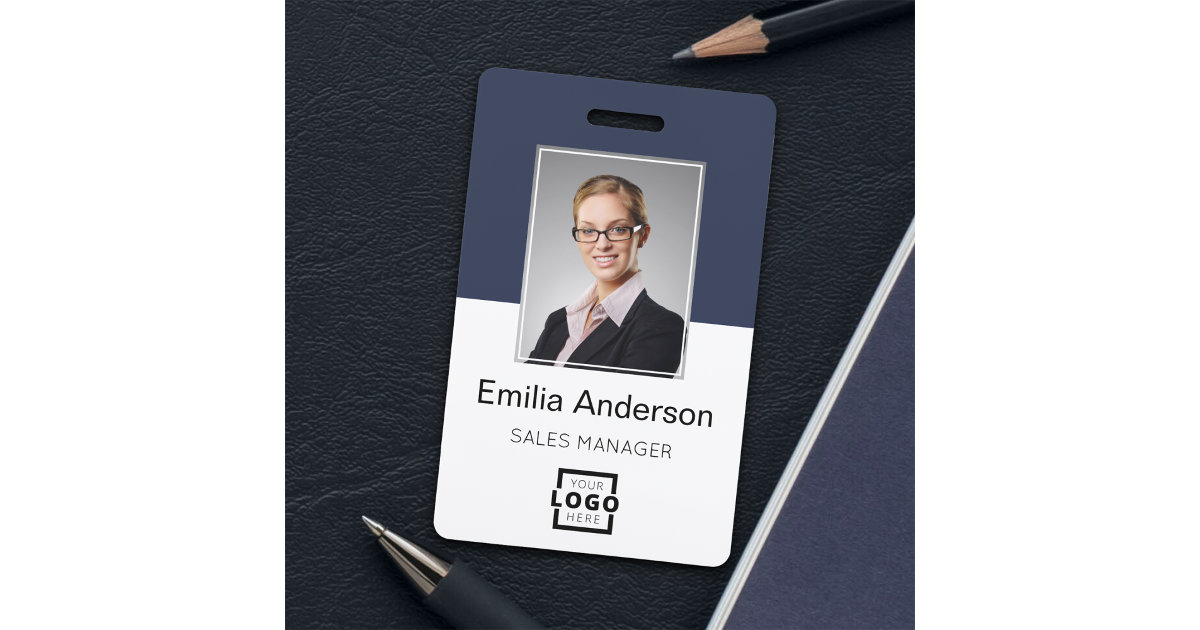 Custom Employee Photo, Bar Code, Logo, Name Badge | Zazzle