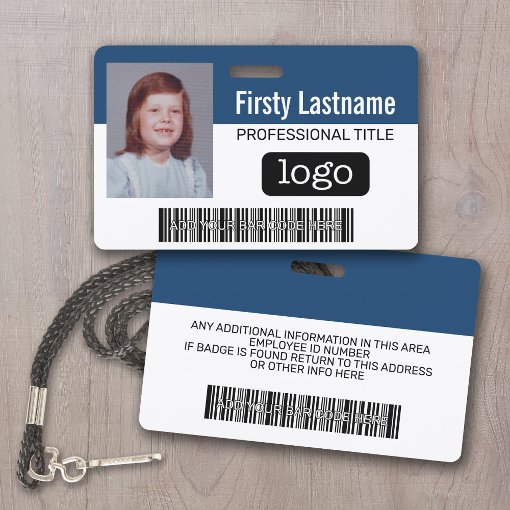 Custom Employee - Photo, Bar Code, Logo, Name Badge | Zazzle