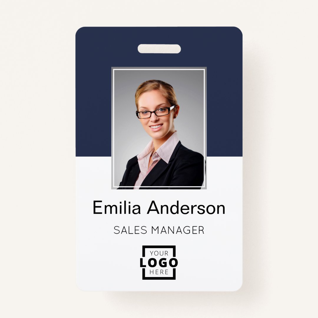 Custom Employee Photo, Bar Code, Logo, Name Badge | Zazzle
