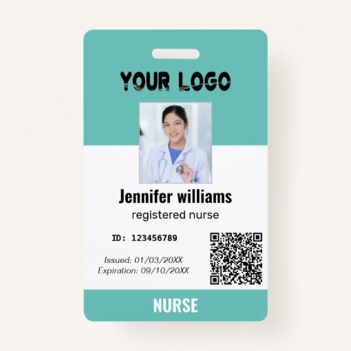 Custom Employee Photo, Bar Code, Logo, Teal ID Badge | Zazzle
