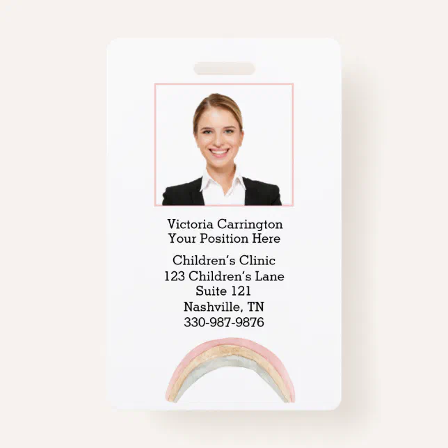 Custom Employee Photo Bar Code Rainbow Name Tag Badge | Zazzle