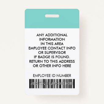 Custom Employee Photo, Barcode Logo Aqua Blue Name Badge | Zazzle