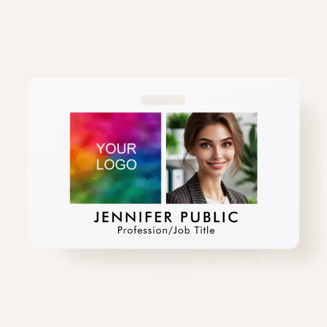 Custom Employee Photo Company Logo Here Template Badge | Zazzle