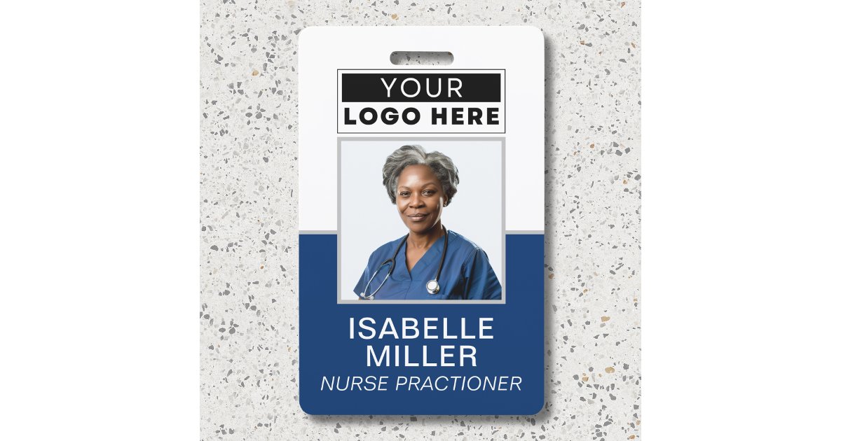 Custom Employee Photo Company Logo ID Navy Badge | Zazzle