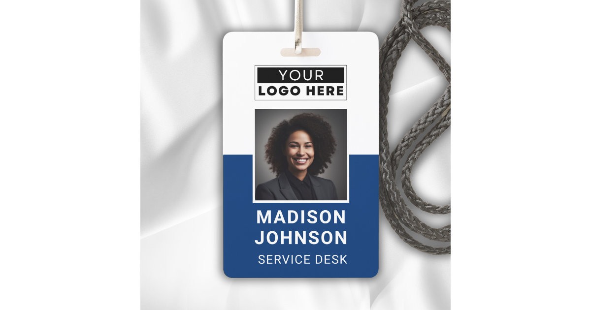 Custom Employee Photo Company Logo Modern Name Badge | Zazzle