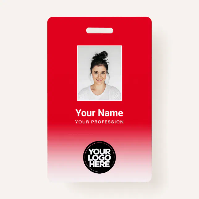 Custom Employee Photo Gradient Red Badge | Zazzle