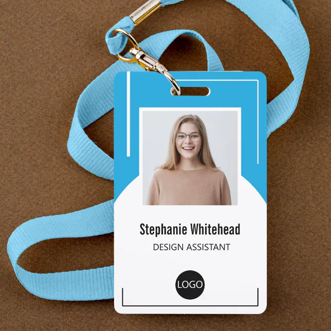 Custom Employee Photo ID Logo Aqua Blue Badge | Zazzle