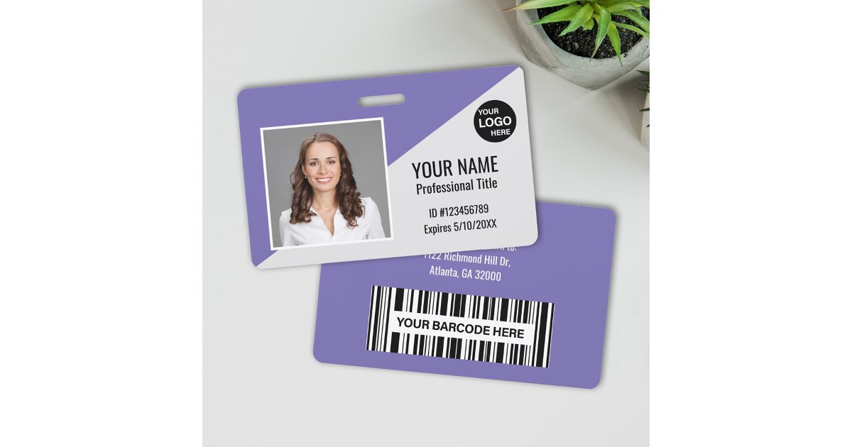 Custom Employee Photo ID Logo Bar Code Name Badge | Zazzle