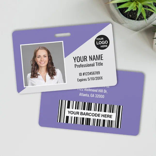 Custom Employee Photo ID Logo Bar Code Name Badge | Zazzle