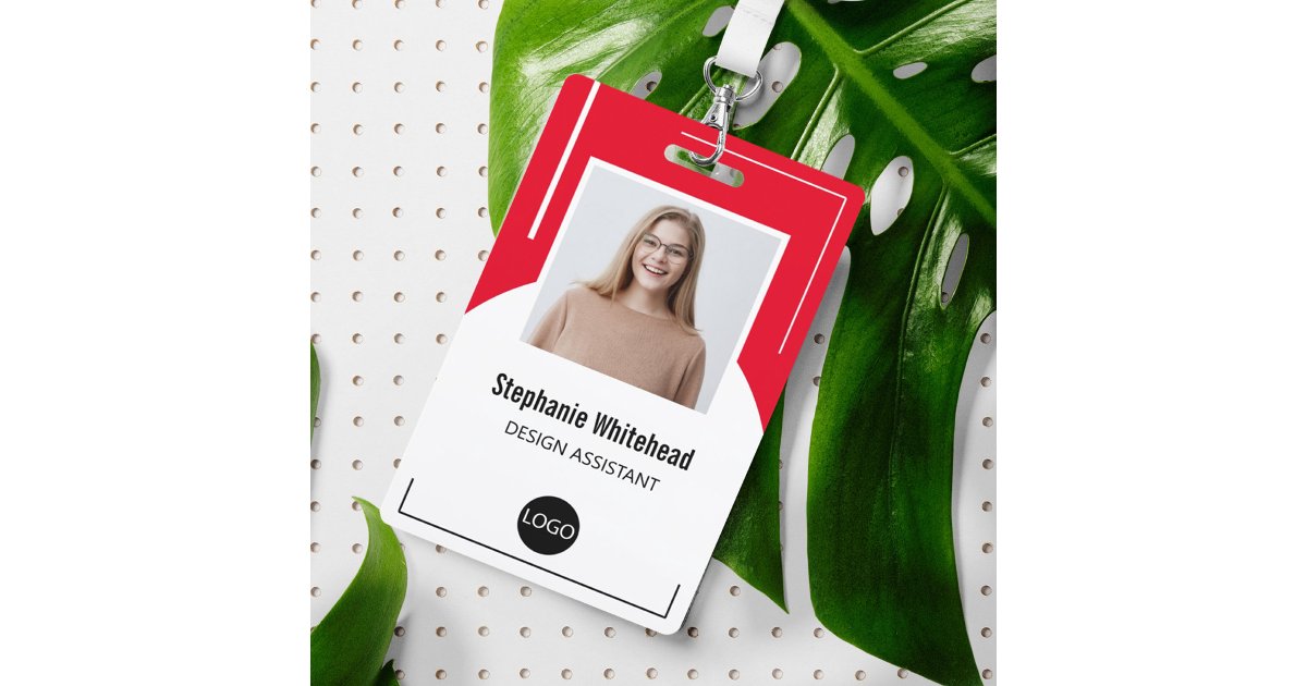 Custom Employee Photo ID Logo Red Badge | Zazzle
