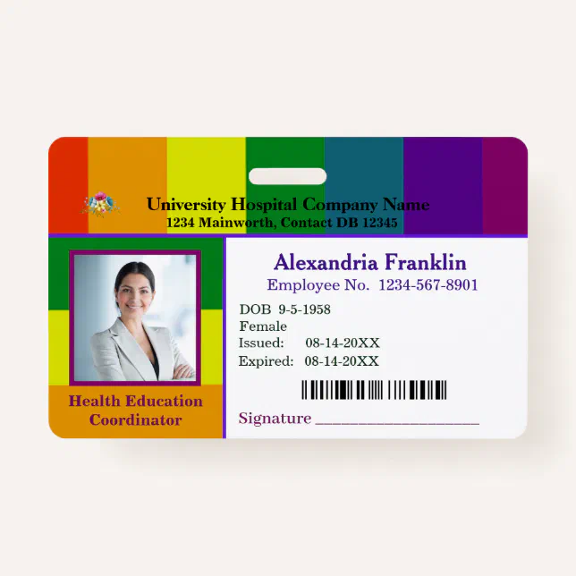 Custom Employee Photo Logo Bar Code Gay Rainbow Badge | Zazzle