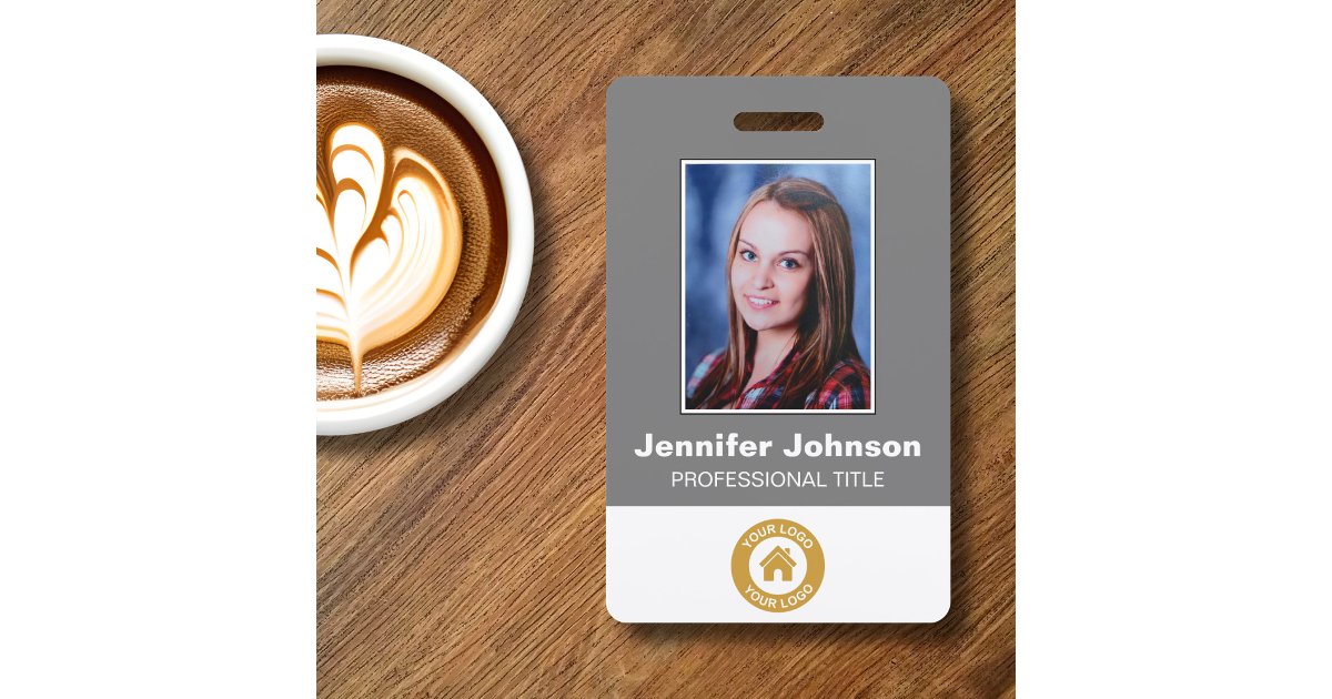 Custom Employee - Photo Logo Bar Code Name Badge | Zazzle