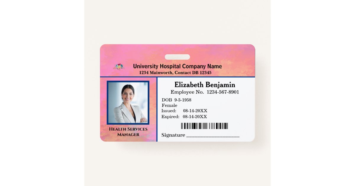 Custom Employee Photo Logo Bar Code Name Badge | Zazzle