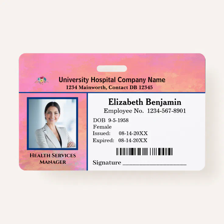 Custom Employee Photo Logo Bar Code Name Badge | Zazzle