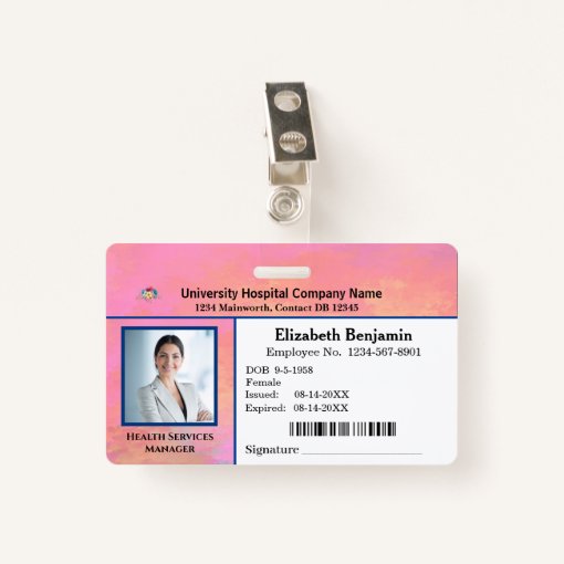 Custom Employee Photo Logo Bar Code Name Badge | Zazzle